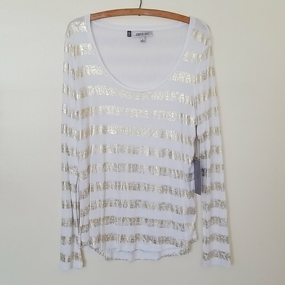 Jennifer Lopez | Tops | Nwt Jennifer Lopez Metallic Gold And White Top ...